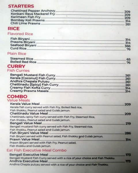 Menu of Eat Fish, HSR, Bangalore