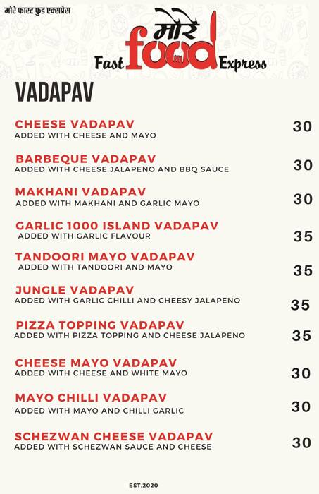 Menu of More Fast Food Express, Bhandup, Mumbai
