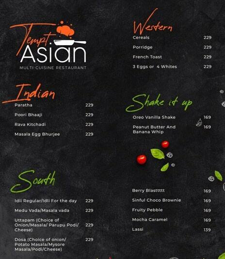 Menu of Tempt Asian- Park Elanza, Gandhipuram, Coimbatore