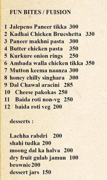 Menu of The Royal Turban, Gandipet, Hyderabad