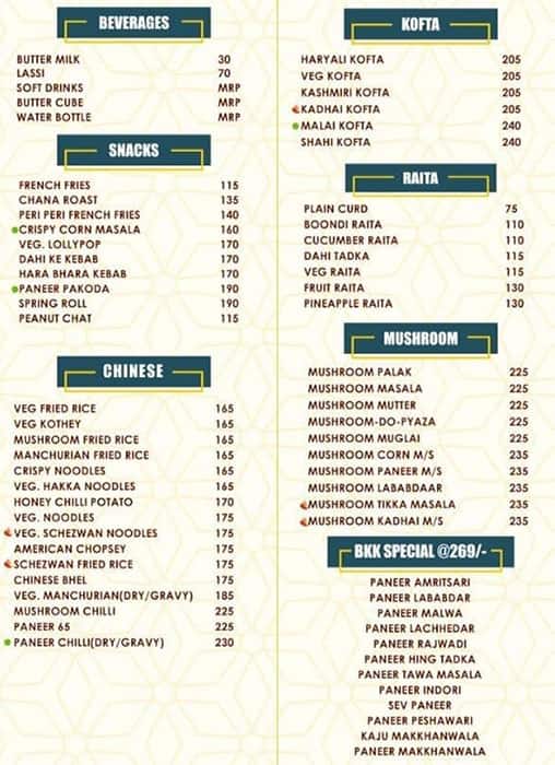 Menu of Bapu Ki Kutia, Sapna Sangeeta, Indore