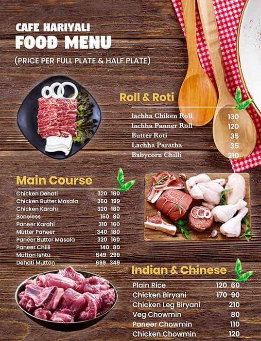 Menu of Cafe Hariyali, Sipara, Patna