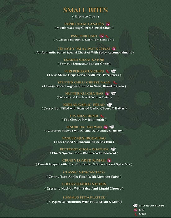 Menu of Sorrel, Madhapur, Hyderabad