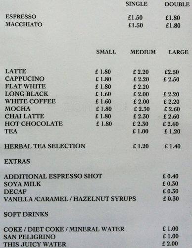 The Coffee Cup Menu, Menu for The Coffee Cup, Brick Lane, London ...