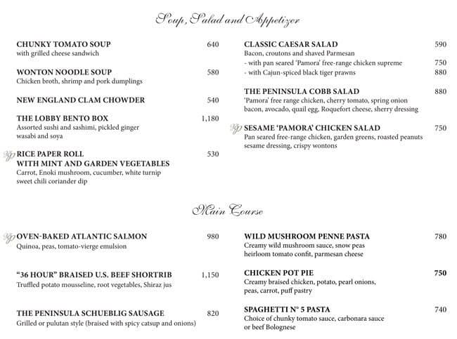 The Lobby - The Peninsula Menu - Zomato Philippines
