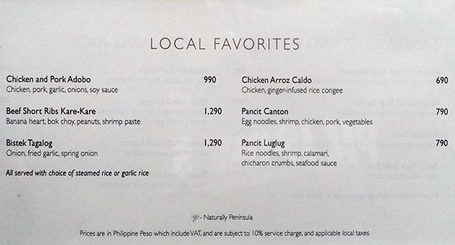 Menu at The Lobby at The Peninsula Manila restaurant, Makati, Corner ...