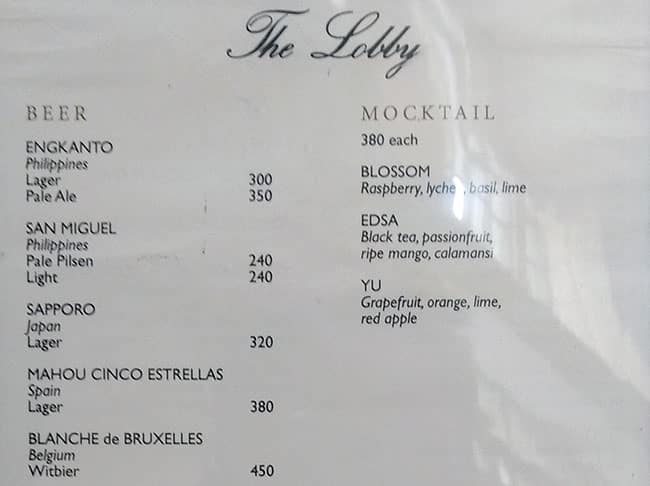 Menu at The Lobby at The Peninsula Manila restaurant, Makati, Corner ...