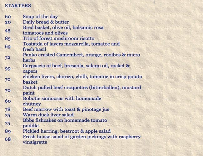 Menu at Restaurant Oude Wellington, Wellington