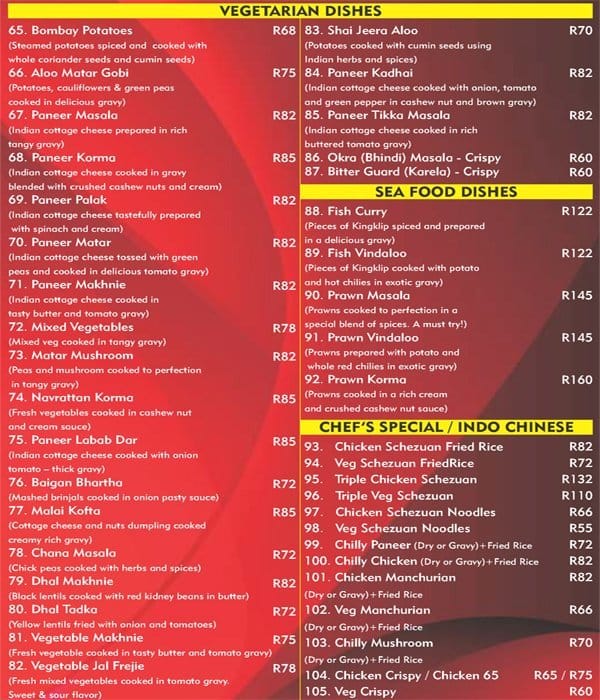 Menu at Taste Of India restaurant, Sandton, 18 Sloane Street