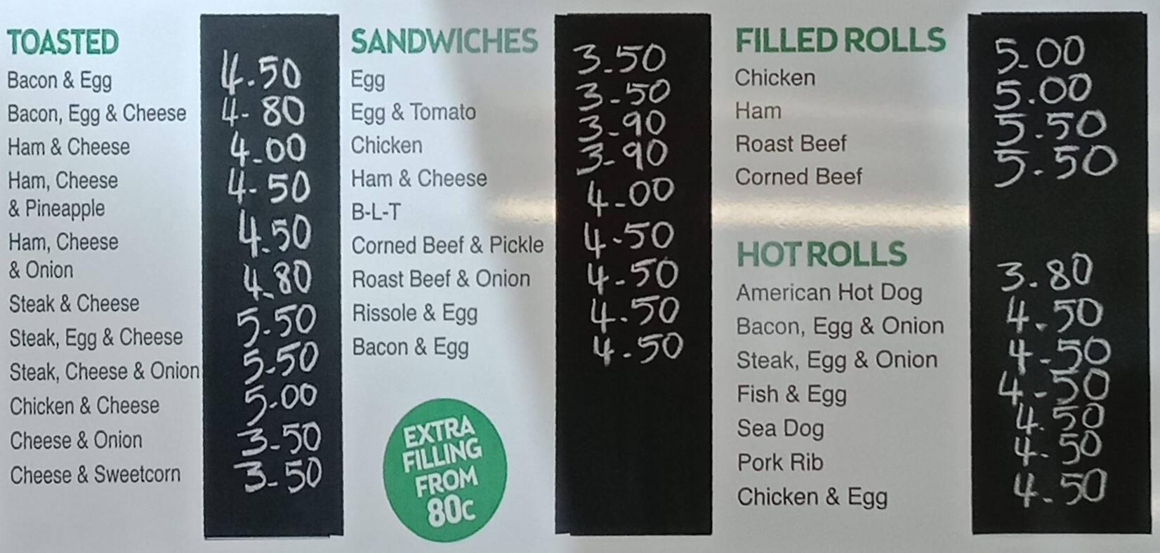 Menu at Sugar Bun Lunch Bar, Auckland