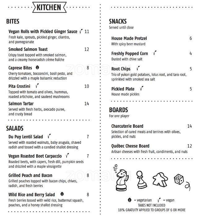 Menu at Snakes & Lattes College pub & bar, Toronto, 489 College St