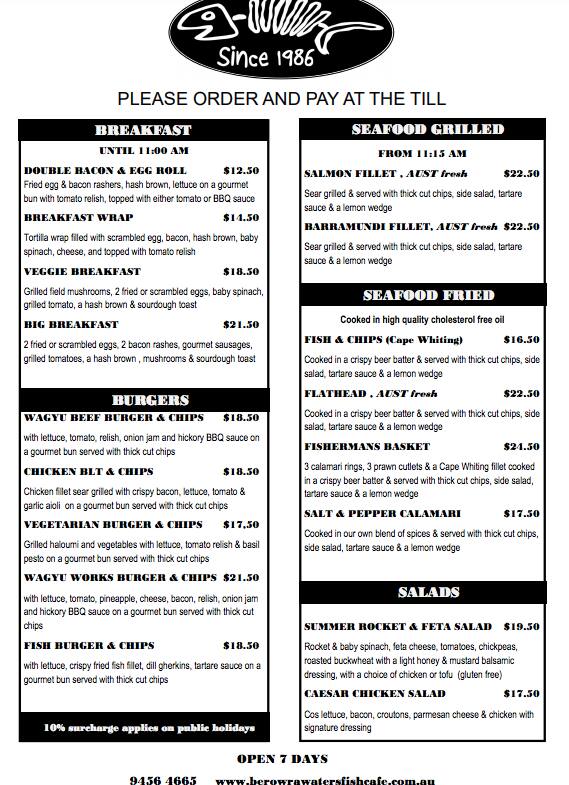 Menu at What The Fish! Cafe, Berowra Waters, Berowra Waters