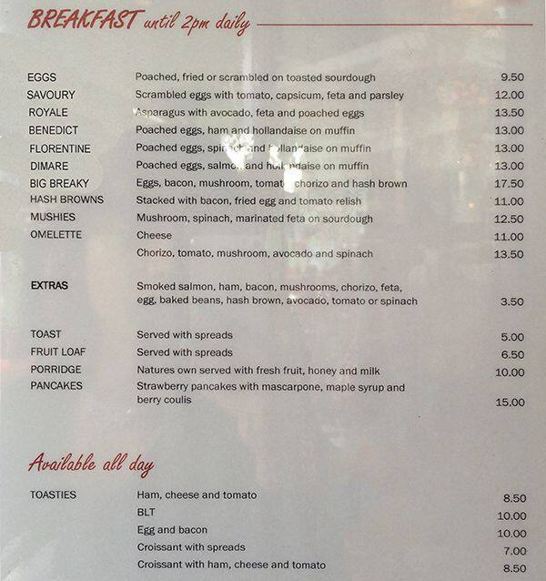 Java Cafe a Melbourne: Foto del Menu con Prezzi - Urbanspoon/Zomato