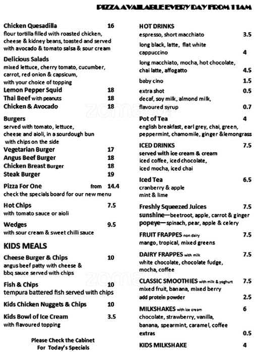 Menu at Kaffeine Cafe, Gwelup