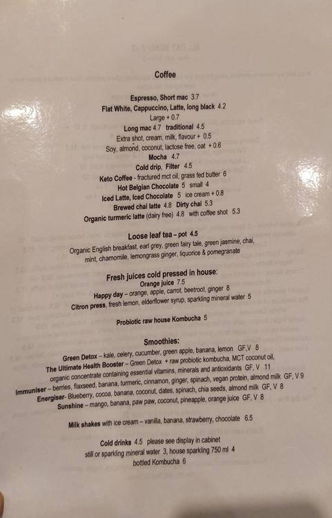 Menu at LID ESPRESSO BAR, Subiaco