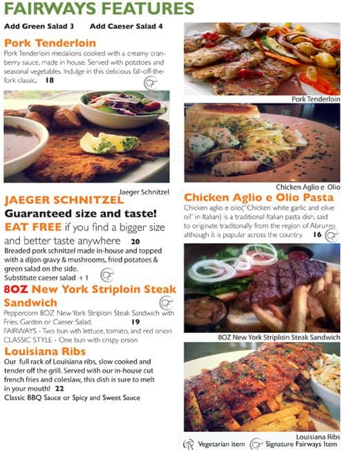 Menu at Fairways Grill & Patio restaurant, Coquitlam