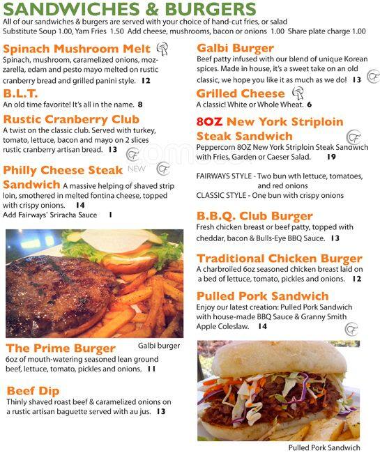 Menu at Fairways Grill & Patio restaurant, Coquitlam