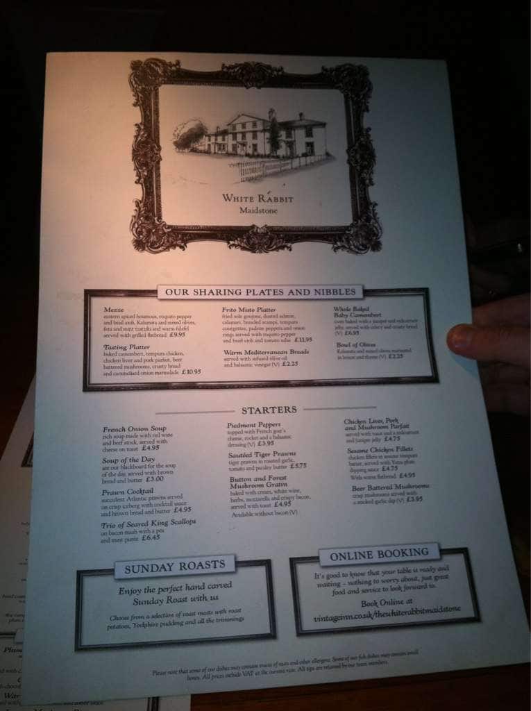 Menu at White Rabbit pub & bar, Maidstone