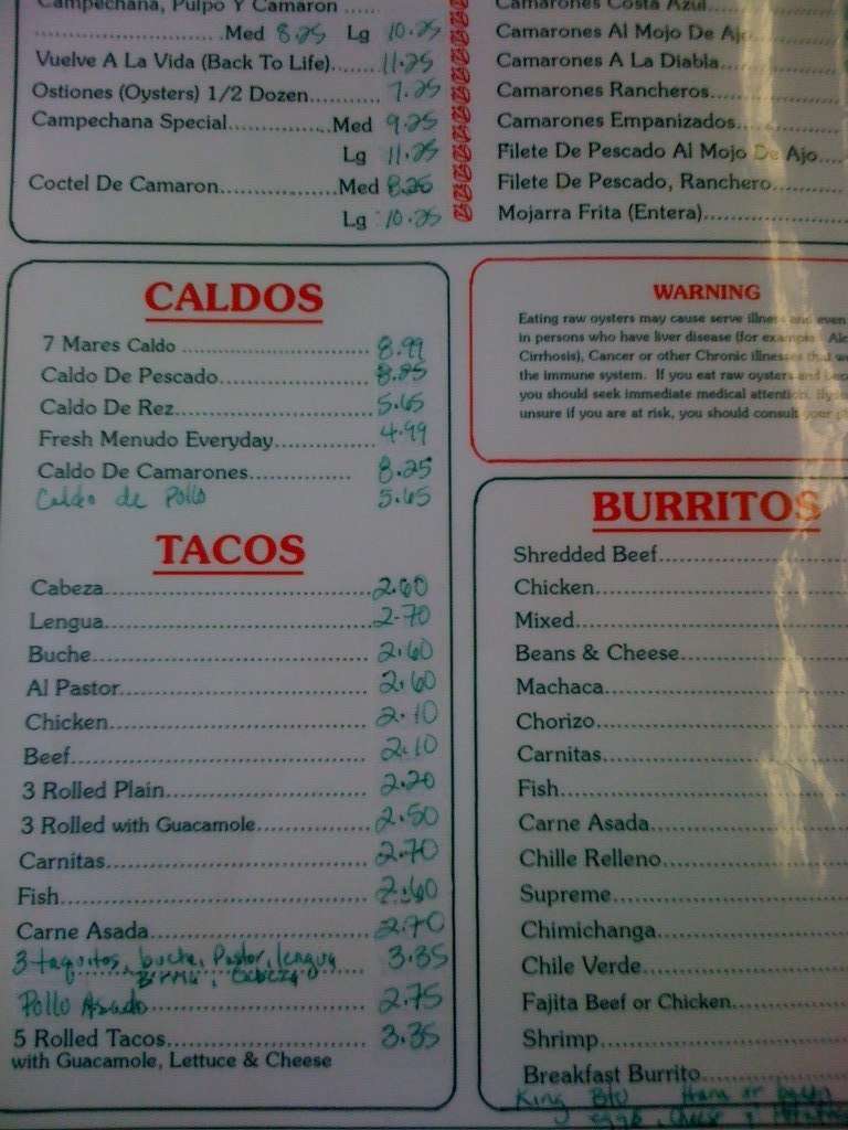 Menu at Los Charros Mexican Food restaurant, Escondido