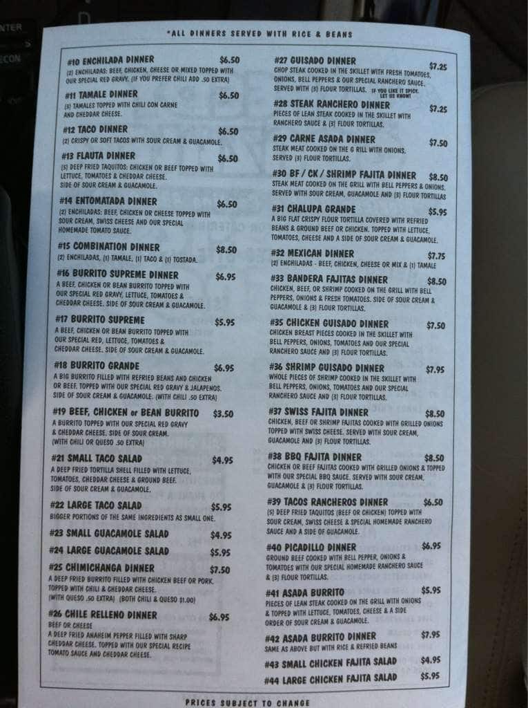 Menu at Speedy Gonzalez restaurant, Tulsa, S Memorial Dr