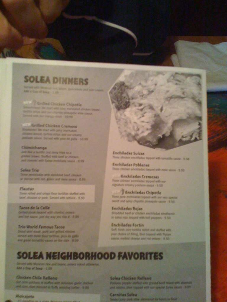 Menu at Solea Mexican Grill restaurant, Menasha, 705 Appleton Rd