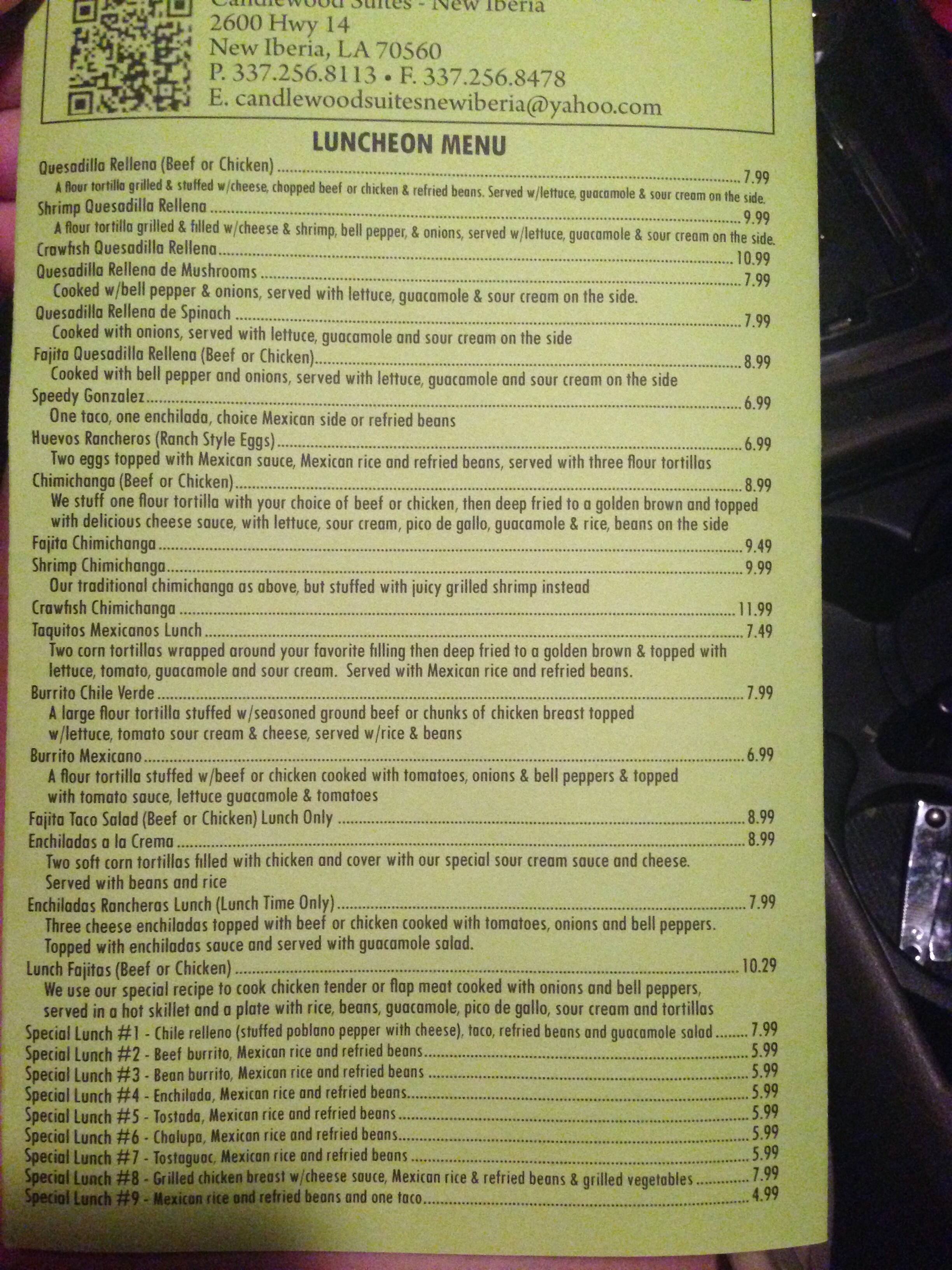 Menu at El Chile Verde restaurant, New Iberia, LA-14