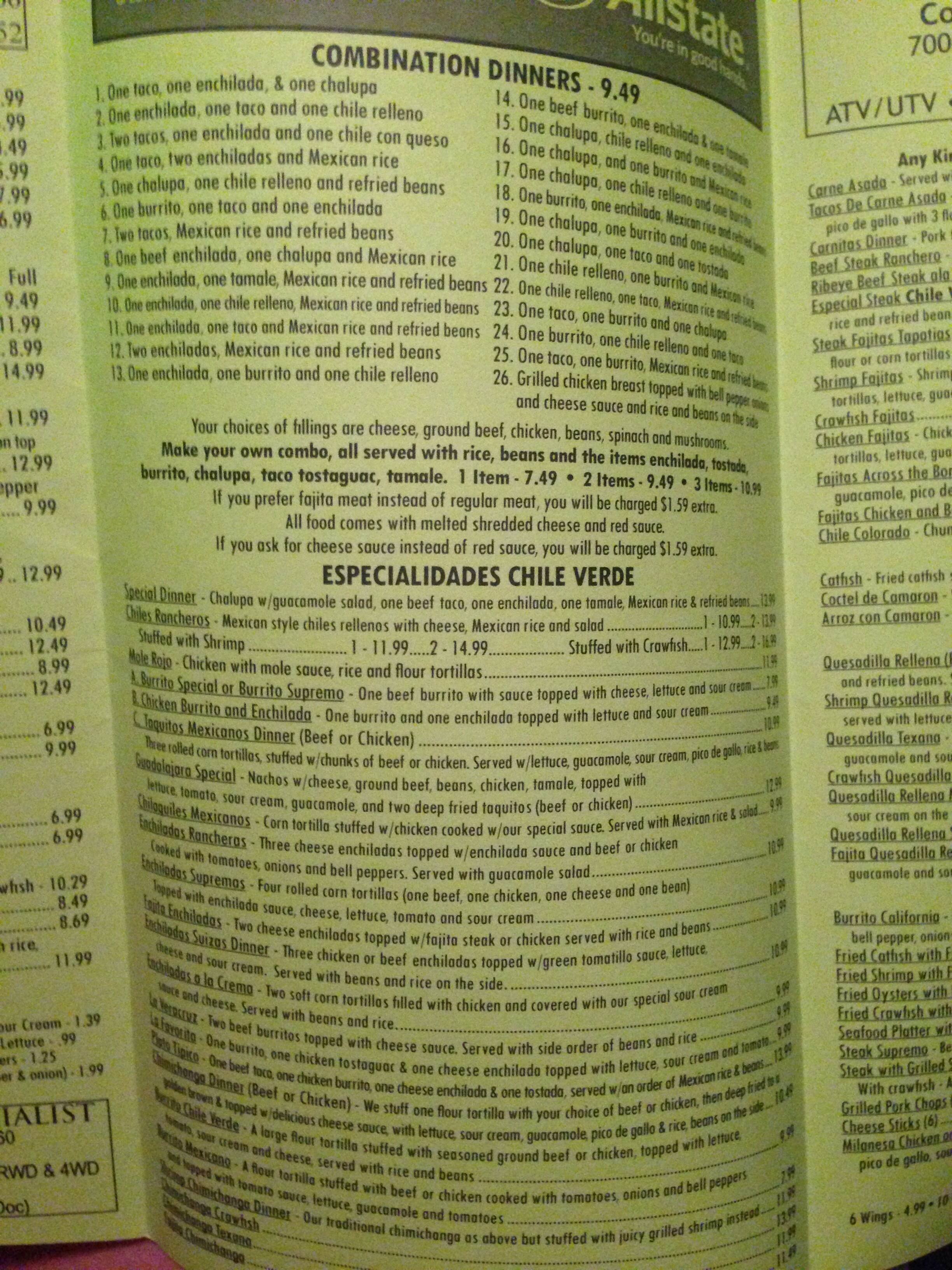 Menu at El Chile Verde restaurant, New Iberia, LA-14