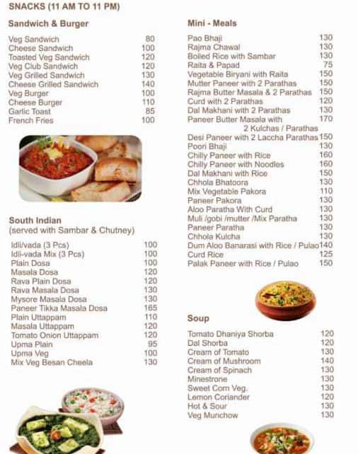 Menu at Chandra Grand, Jodhpur