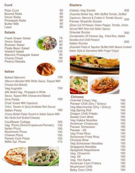 Menu at Chandra Grand, Jodhpur