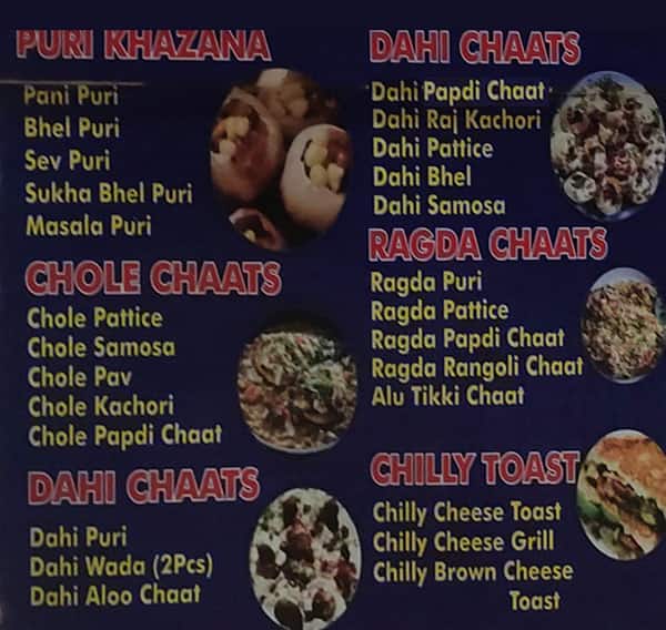 Menu of TBS Panipuri Center, Versova, Andheri West, Mumbai