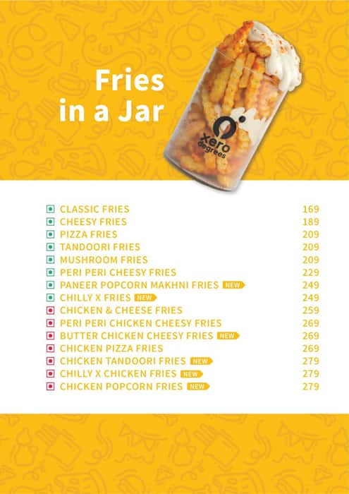 Menu of Xero Degrees, Chaoni, Nagpur