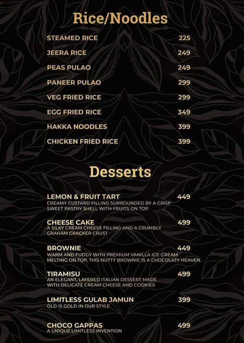 Menu of Limitless, Vasant Kunj, New Delhi