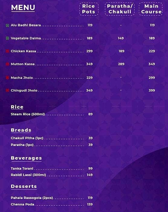 Menu of Pots 56 - Odia Meals, Powai, Mumbai