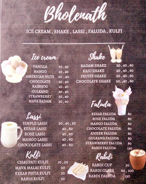 Menu of Bholenath Kulfi Ice-Cream, Thaltej, Ahmedabad