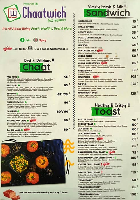 Menu of Chaatwich, CBD-Belapur, Navi Mumbai