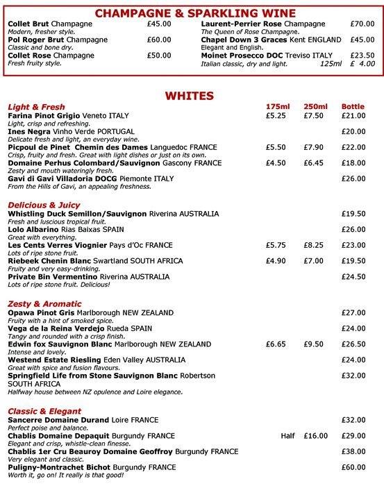 Menu at Duke of Kent pub & bar, London