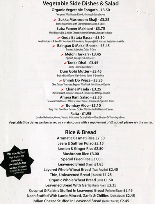 Menu at Amera Rani restaurant, South Croydon
