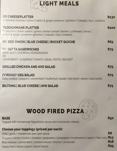 Menu at Eat At Simonsvlei, Cape Town