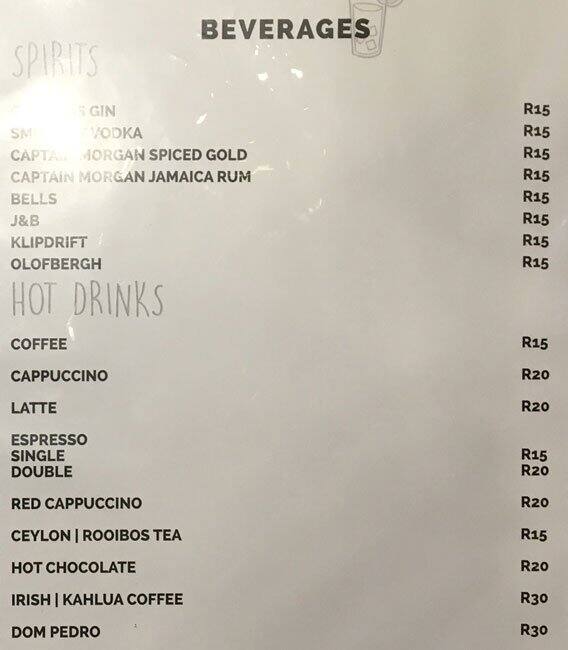 Menu at Eat At Simonsvlei, Cape Town