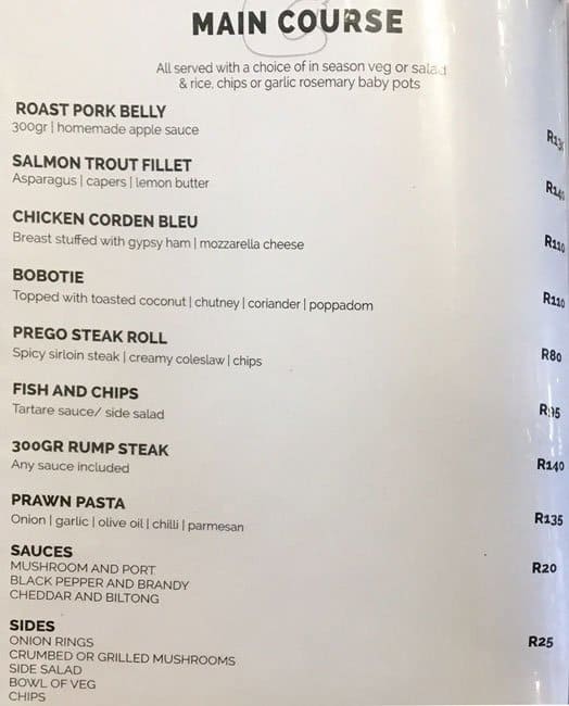 Speisekarte von Eat@Simonsvlei, Paarl