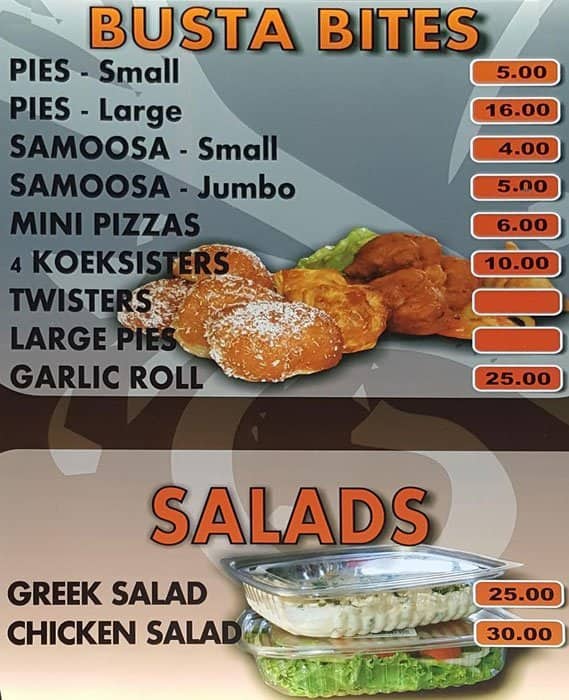 Menu at Bustas Food Hub, Cape Town