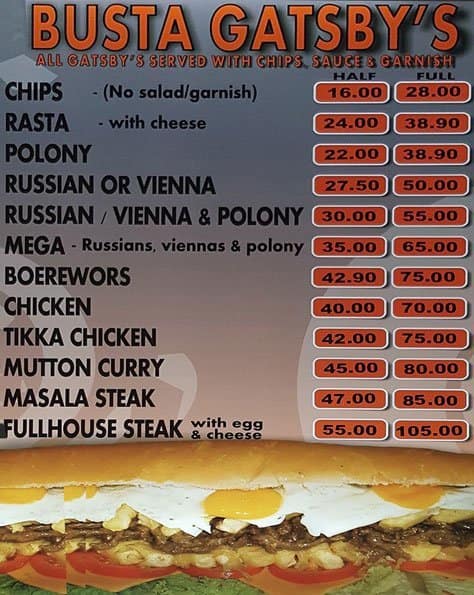 Menu at Bustas Food Hub, Cape Town