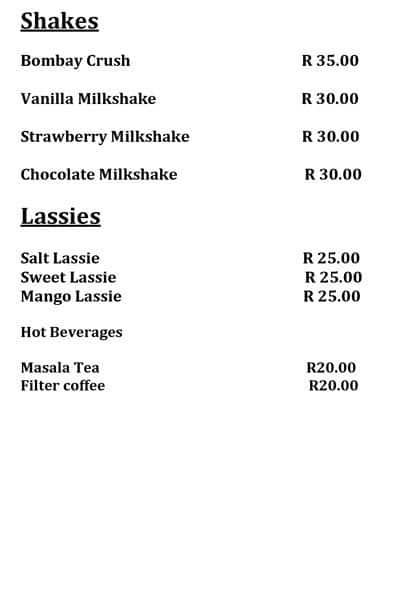 Menu at Namak Indian Restaurant, Randburg, 98 Conrad Drive