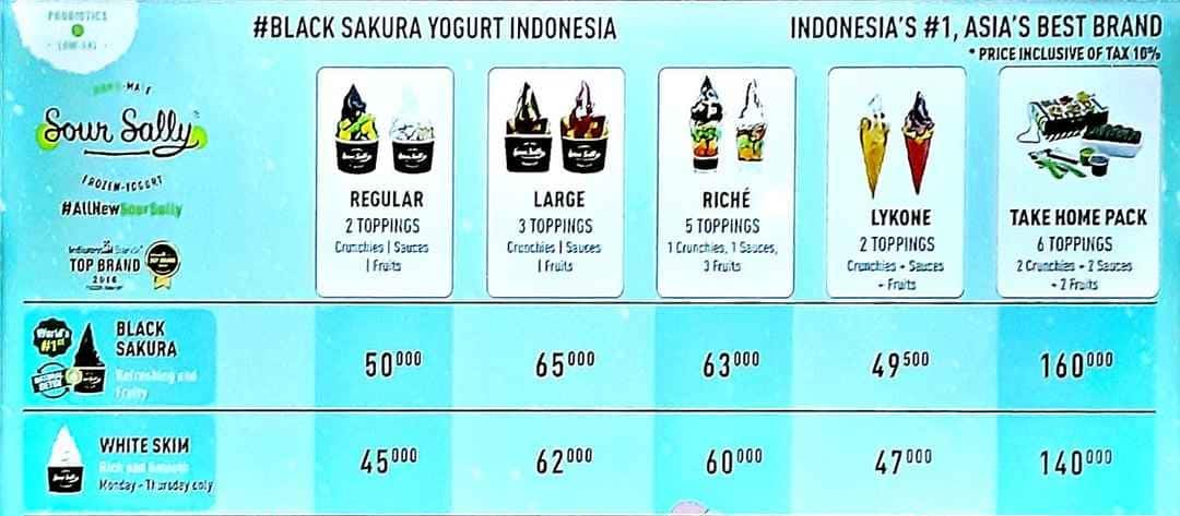 Menu at Sour Sally desserts, Central Jakarta, Plaza Indonesia