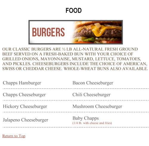Menu at Chapps Burgers (Cedar Hill) restaurant, Cedar Hill