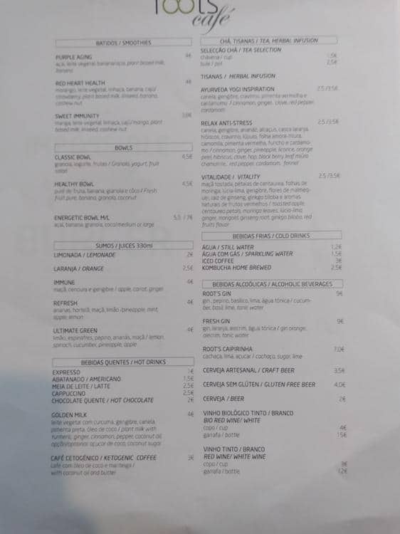 Menu em Roots Cafe, Cascais