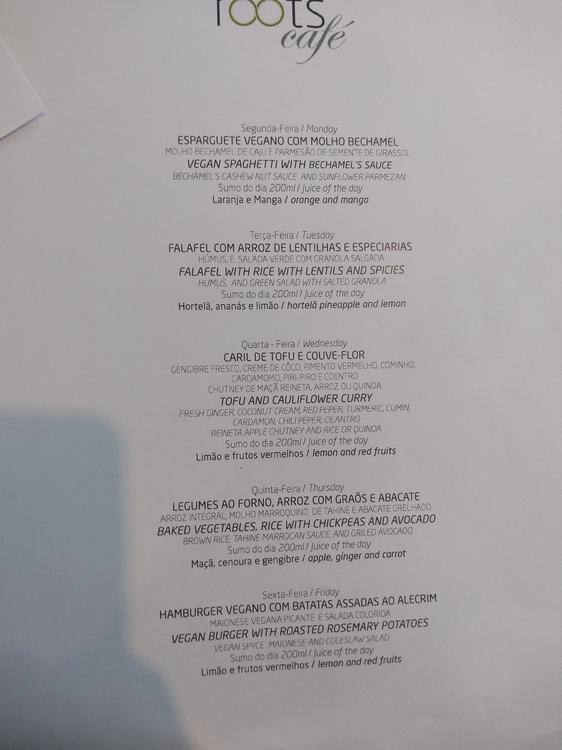 Menu em Roots Cafe, Cascais