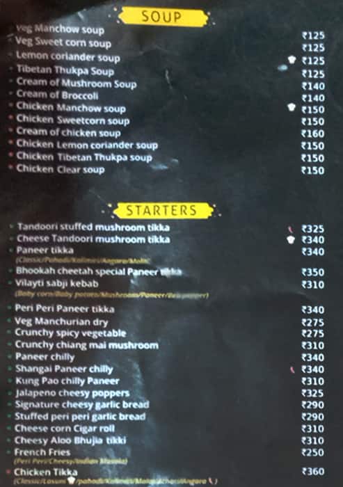 Menu of Bhookah Cheetah, Powai, Mumbai