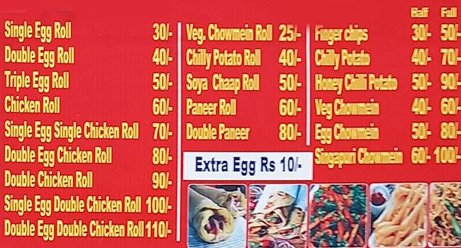 Menu of Roll Corner, Paschim Vihar, New Delhi