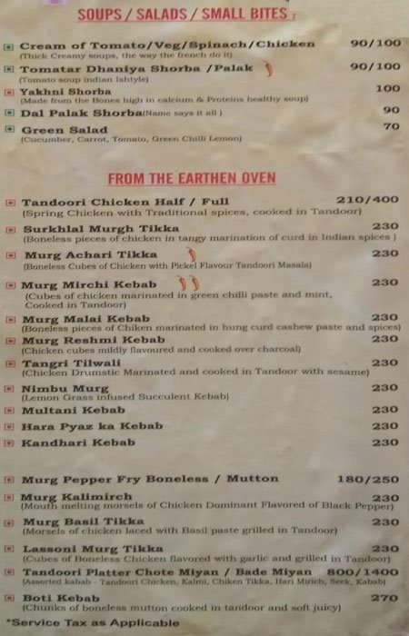Menu at Tawa Tandoor Tadka, Bengaluru, 4H7H+MHF